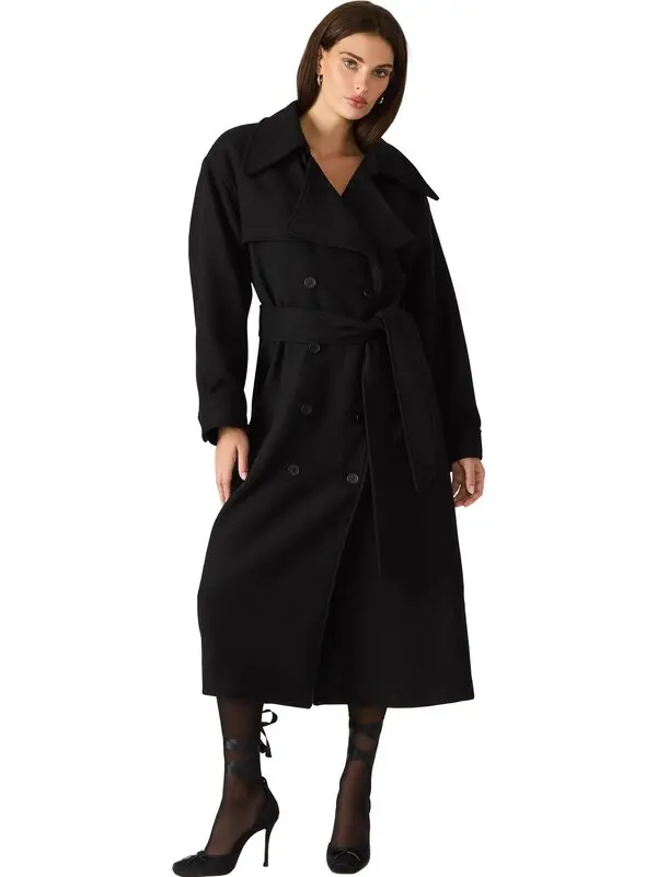 Steve Madden Enora Long Sleeve Trench Coat - Black
