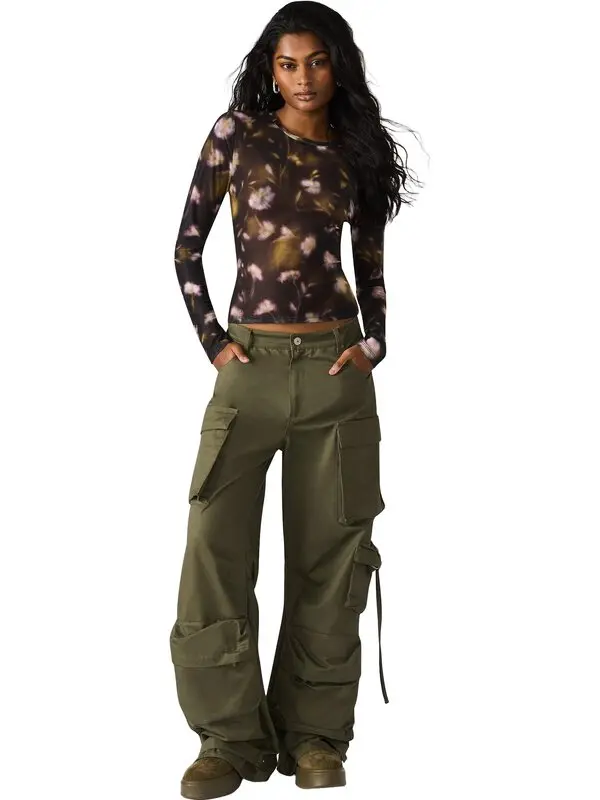 Steve Madden Duo Wide Leg Cargo Pants - Olive