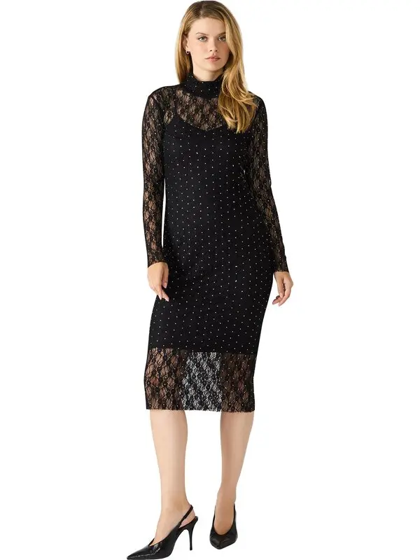Steve Madden Vivienne Studded Lace Midi Dress - Black
