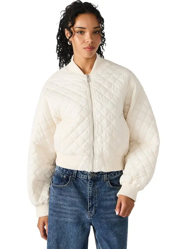 Steve Madden Quilted Bomber Jacket - Ivory