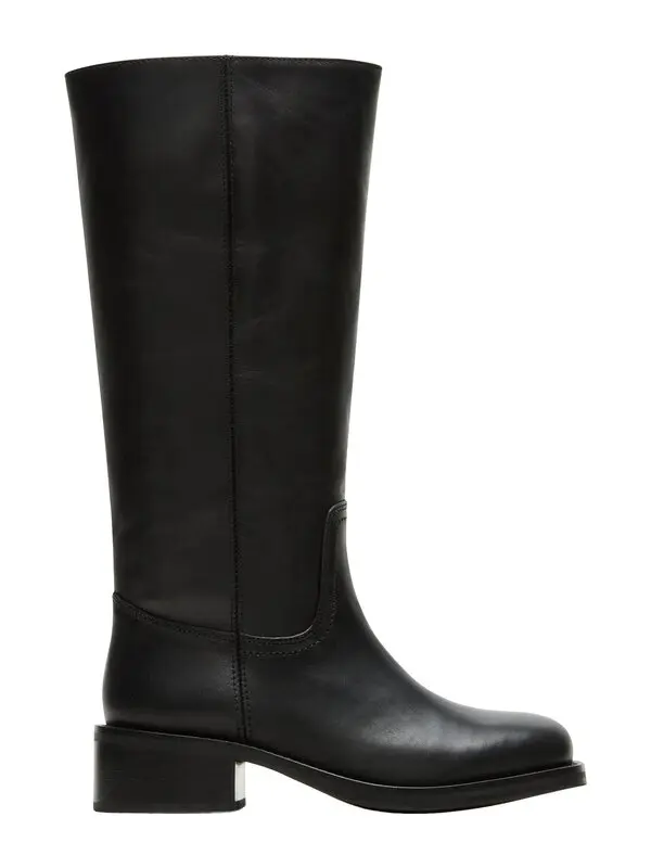 Steve Madden Riggs Leather Wide Calf Knee High Boots - Black