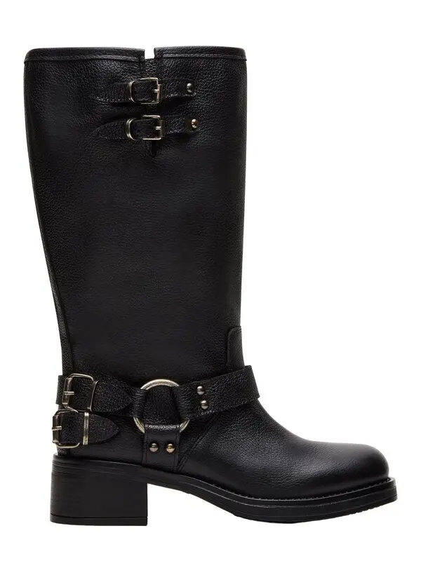 Steve Madden Astor Leather Wide Calf Knee High Boots - Black