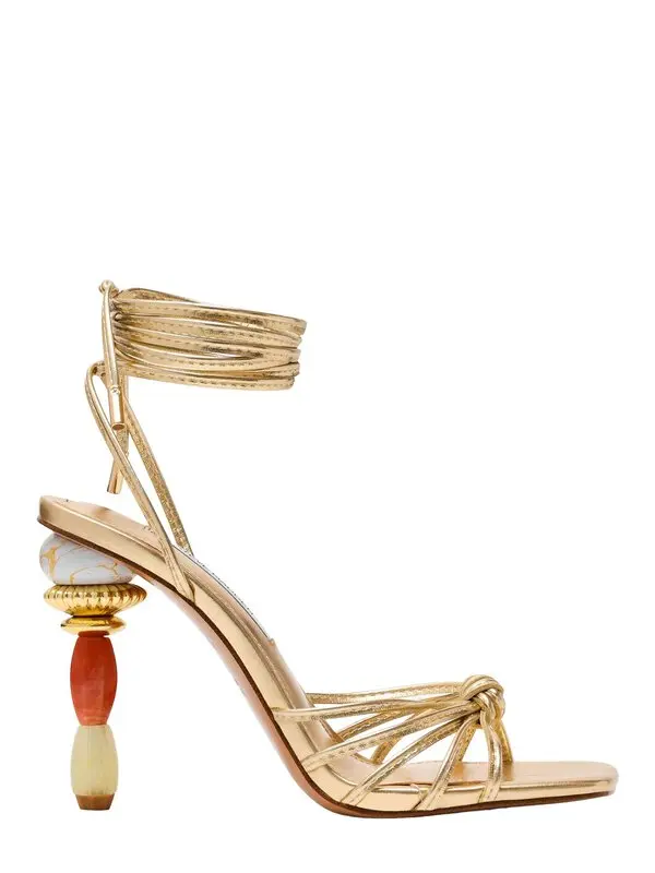 Steve Madden Solena Sculptural Heel Strappy Sandals - Gold