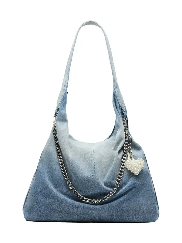Steve Madden Krewe Hobo Bag With Pearl Charm - Denim