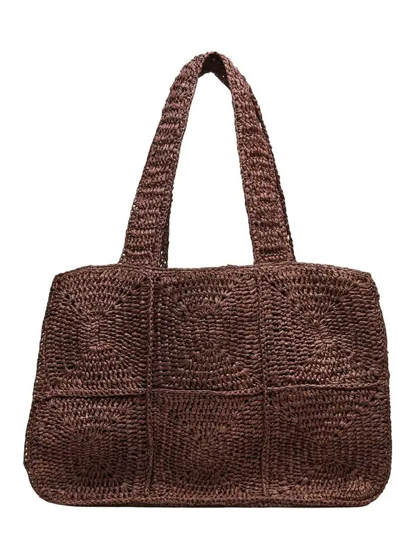 Steve Madden Woven Straw Tote Bag - Chocolate