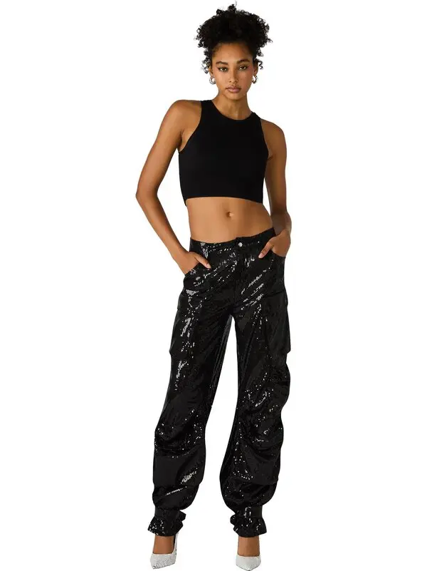 Steve Madden Sequin Cargo Pants - Black