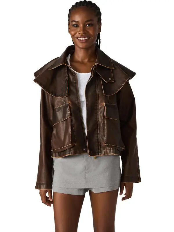 Steve Madden Faux Leather Jacket - Chocolate