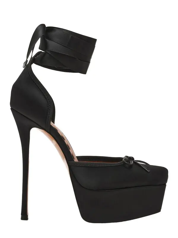 Steve Madden Strappy Platform Heels With Lace-up Ankle Detail - Black Satin