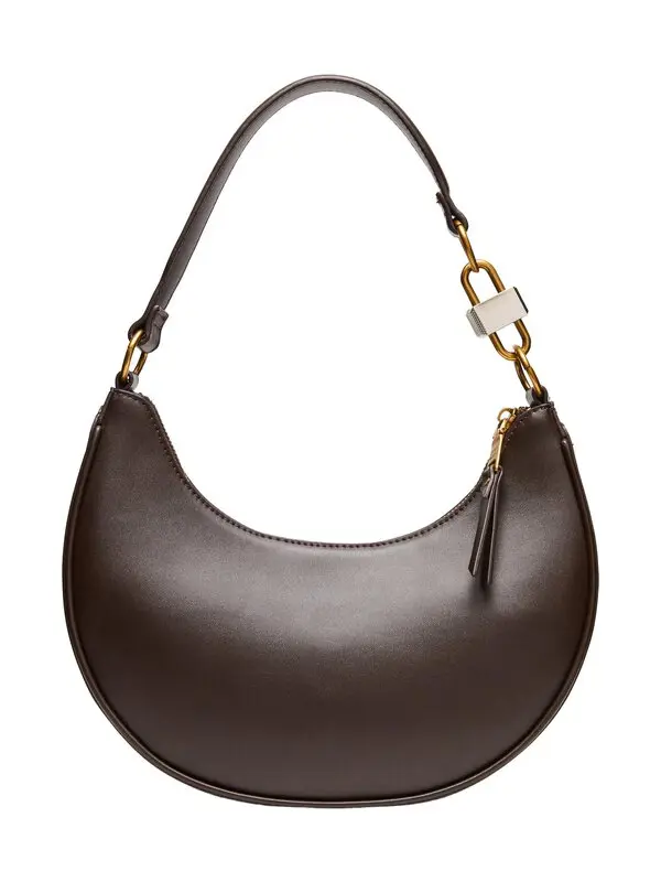 Steve Madden Structured Crescent Hobo Shoulder Bag With Statement Hardware - Walnut