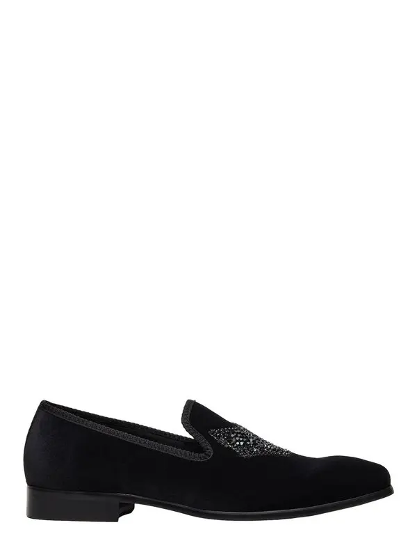 Steve Madden Embellished Velvet Slip-on Loafers - Black