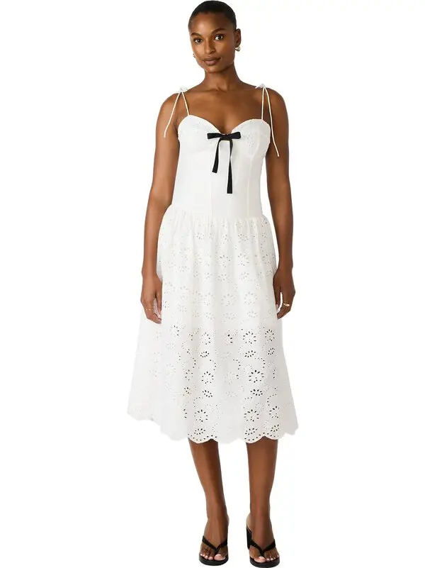 Steve Madden Juliara Sleeveless Midi Dress With Corset Bodice And Bow Detail - White