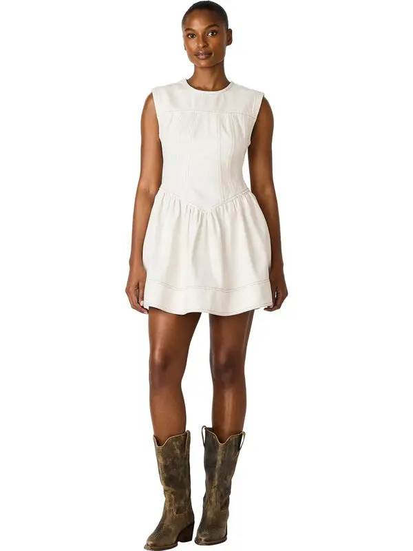 Steve Madden Irinna Sleeveless Denim Mini Dress With High Neckline - Sand