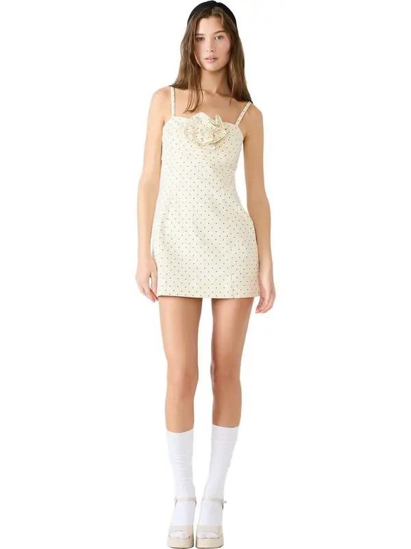Steve Madden Peony Mini Dress Polka Dot & Floral Applique - Pristine Ivory