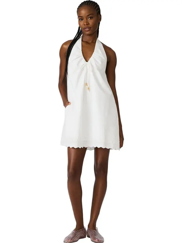 Steve Madden Adana Halterneck Mini Dress With Tie Detail And Bead Embellishments - White