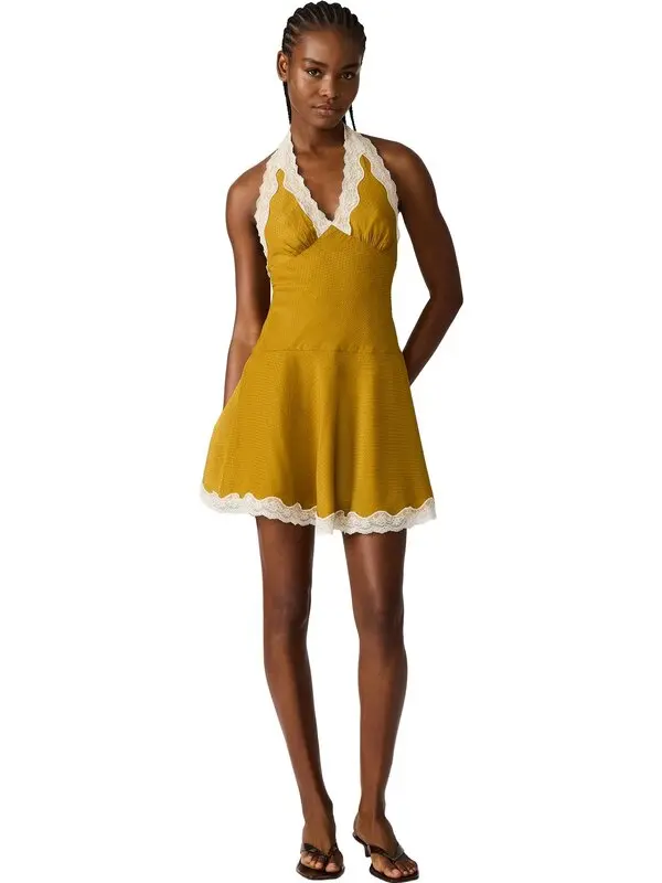 Steve Madden Liza Halterneck Textured Mini Dress - Thyme Green