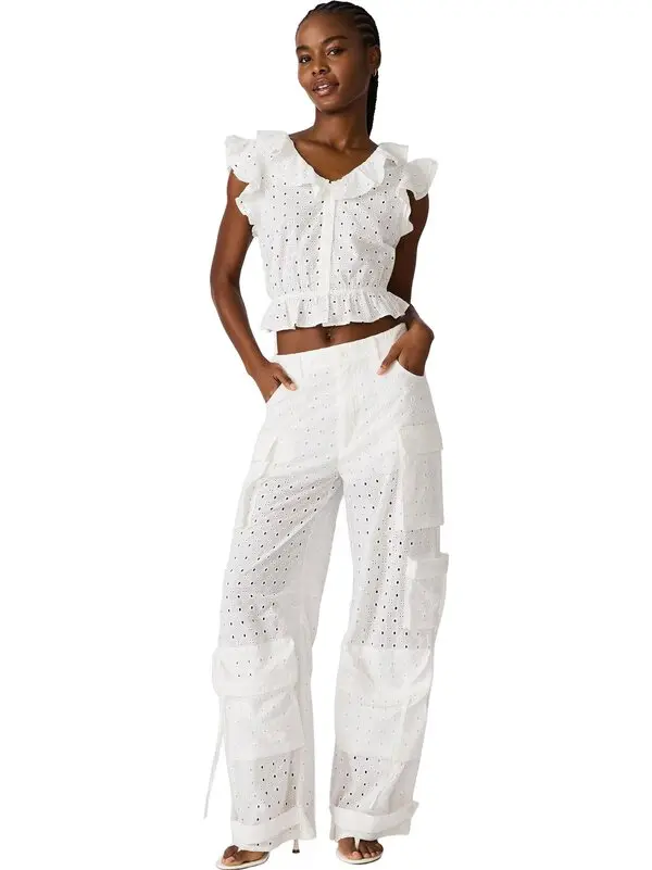 Steve Madden Eyelet Wide Leg Cargo Pants - White