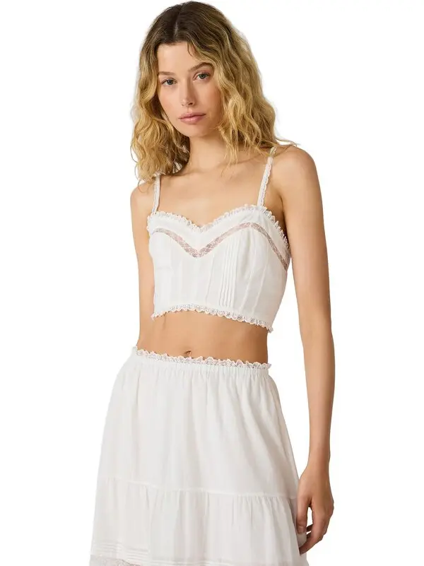 Steve Madden Elisse Lace Sweetheart Neck Cropped Top - Antique