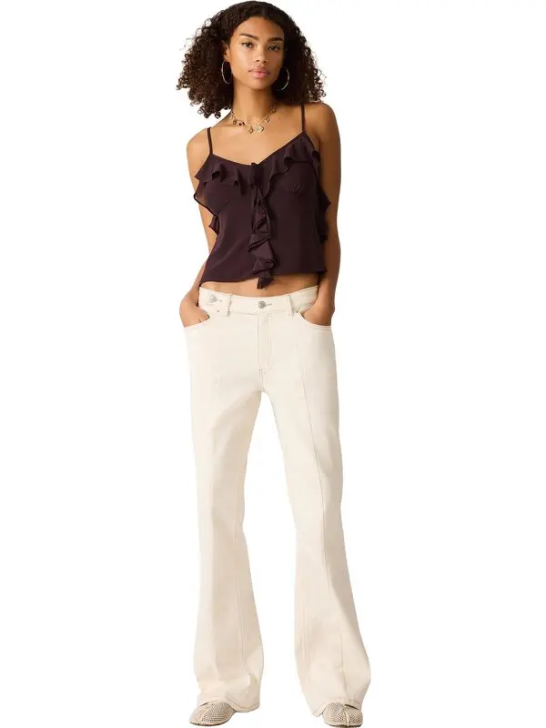 Steve Madden Sleeveless Ruffle Front Tie Top - Chocolate