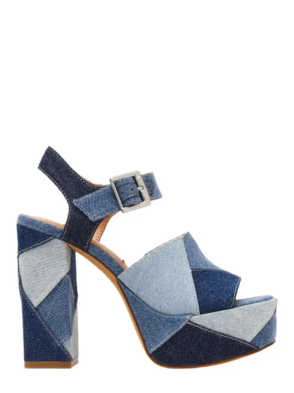 Steve Madden Halea Block Heel Platform Sandals - Denim Multi