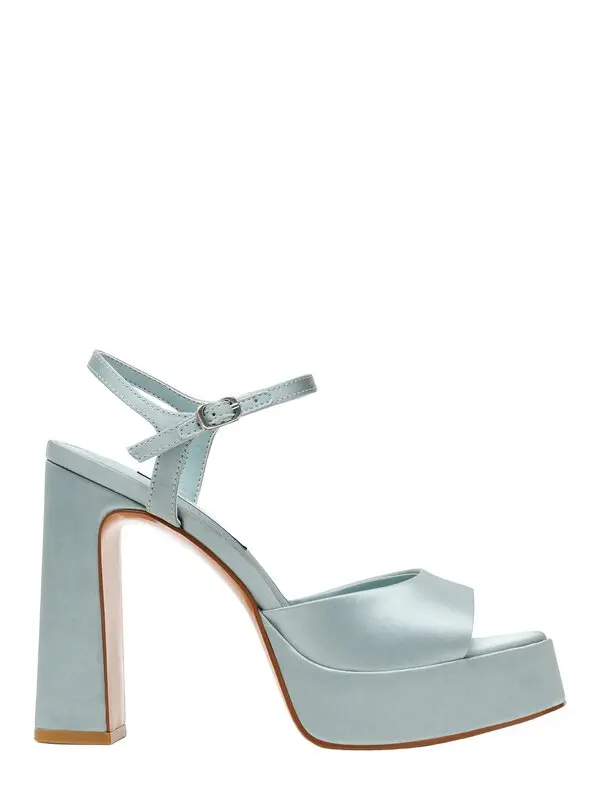 Steve Madden Liandra Platform Block Heels - Teal Satin