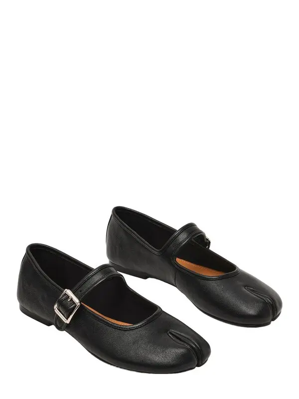 Steve Madden Calara Leather Ballet Flats With Mary Jane Strap - Black