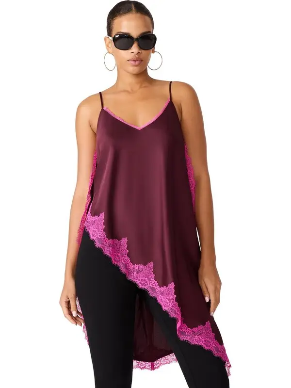 Steve Madden Sleeveless Lace Trimmed Flowy Top - Deep Fig