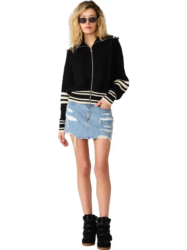 Steve Madden Dara Knit Zip-up Sweater - Black