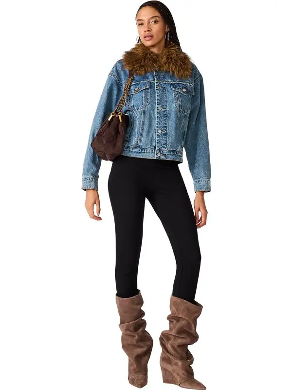 Steve Madden Denim Jacket With Faux Fur Collar - Imperial Blue