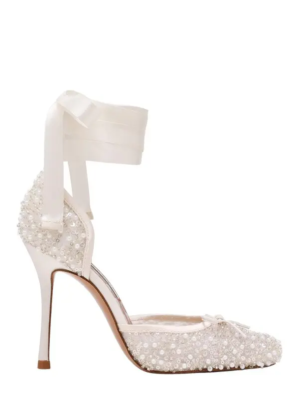 Steve Madden Embellished Lace-up Heels - Ivory