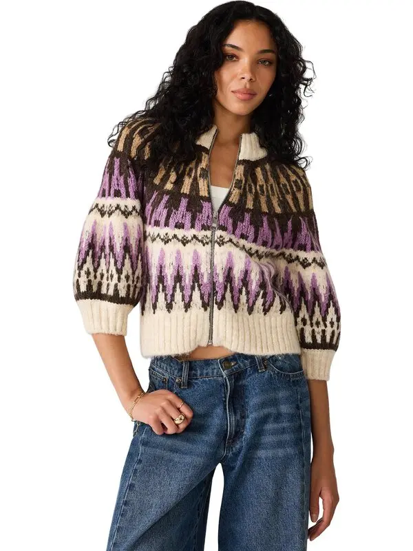 Steve Madden Adley Fair Isle Zip-up Sweater - Multicolor
