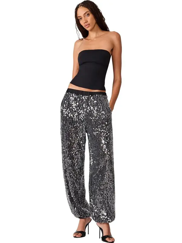 Steve Madden Sequined Balloon Pant - Black Sequin