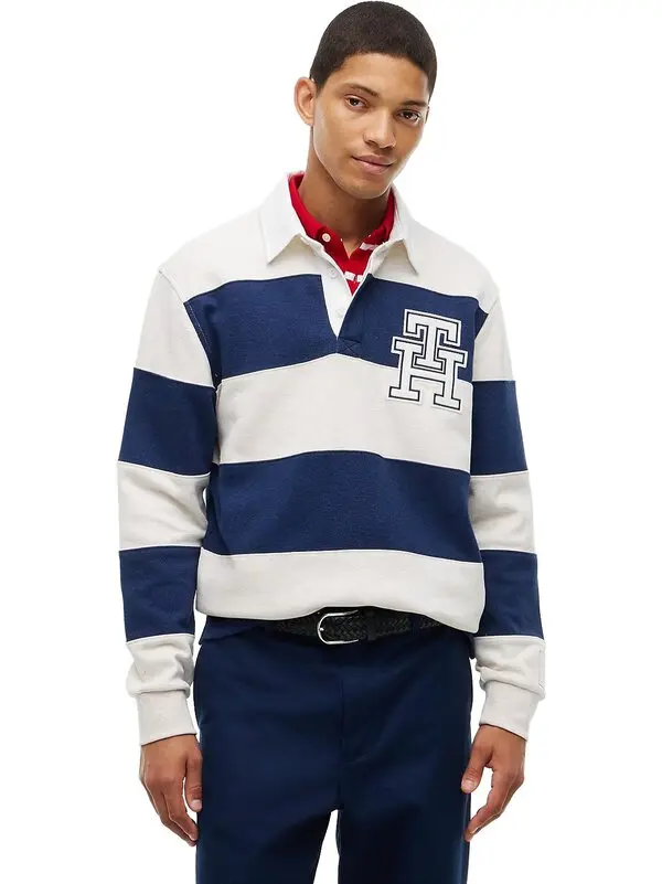 Tommy Hilfiger Heathered Interlock Pique Rugby Polo - Navy Heather
