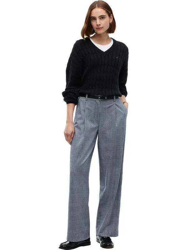 Tommy Hilfiger Glen Plaid Wide Leg Stretch Pants - Blue