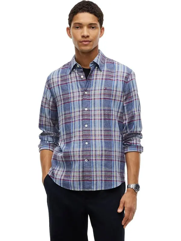 Tommy Hilfiger Regular Fit Plaid Linen-blend Shirt - Multi