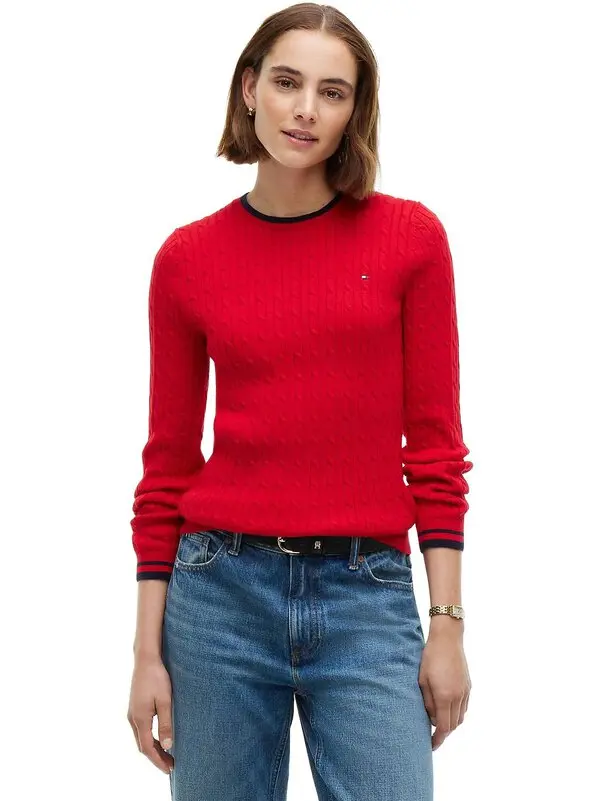 Tommy Hilfiger Cable Knit Crewneck Sweater - Red
