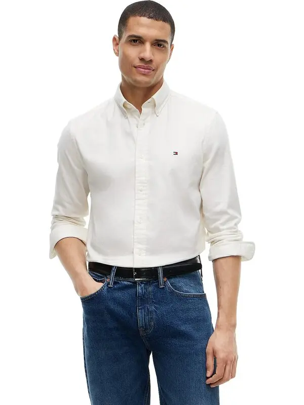 Tommy Hilfiger Regular Fit Flex Flannel Shirt - Ivory Silk