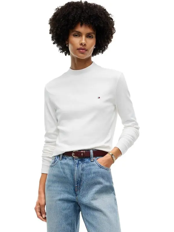 Tommy Hilfiger Mock Neck Stretch Knit Top - Ecru