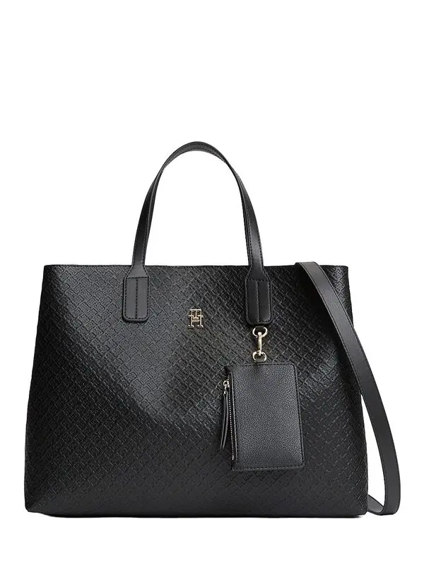 Tommy Hilfiger Allover Monogram Satchel Bag - Black