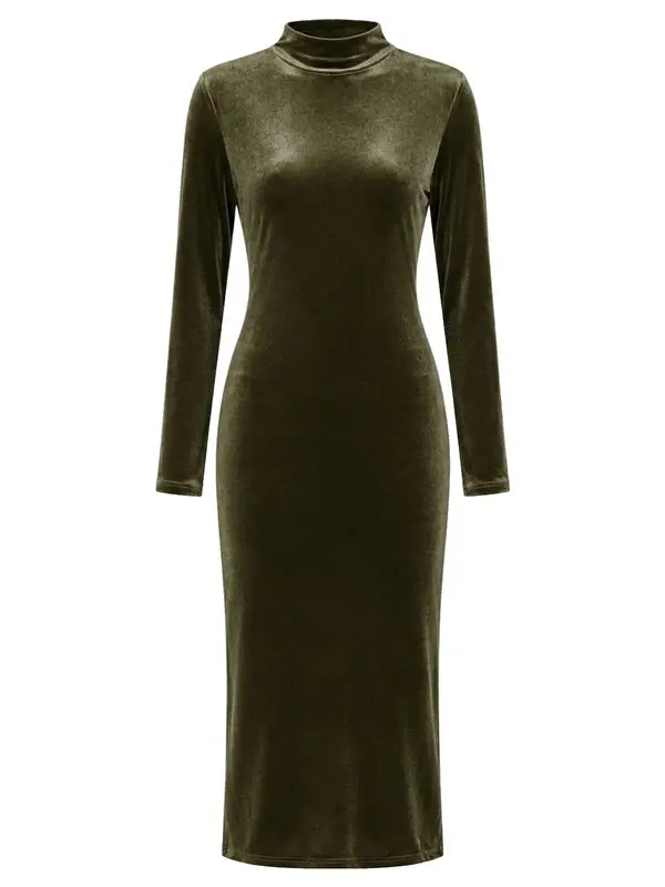 NOLA Gia Velvet Maxi Dress With Thumbholes And Back Slit - Green