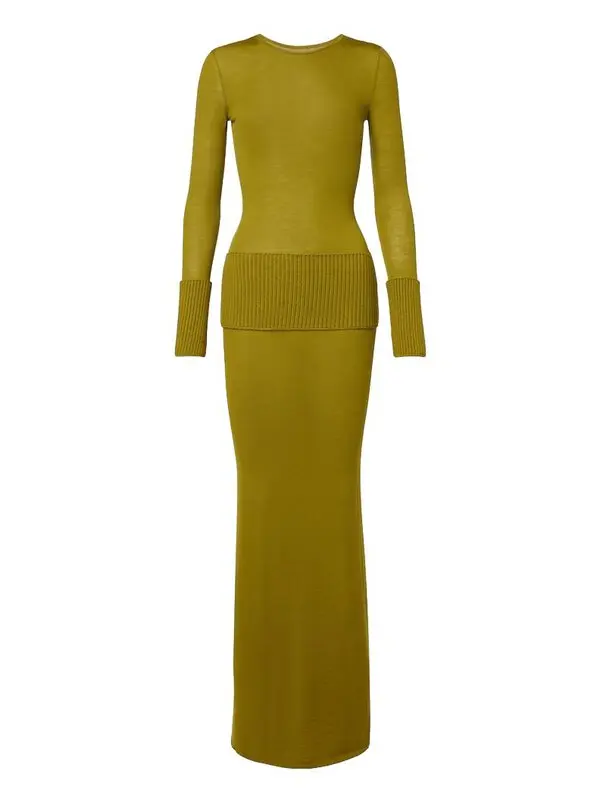 Alaïa Knitted Wool Maxi Dress - Green