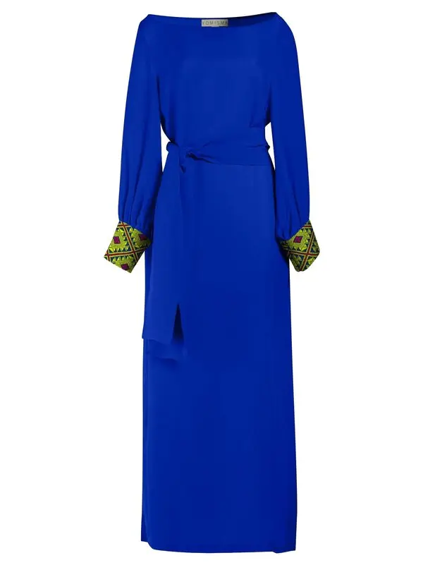 YOMISMA Artisanal Chiapas Embroidered Kaftan Resort Dress - Blue