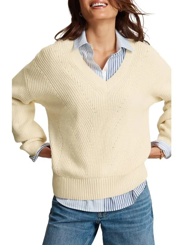 Tommy Bahama Salt & Sea V-neck Cotton Sweater - Coconut