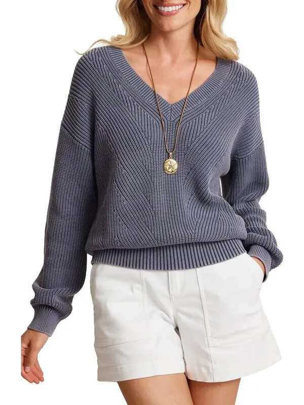 Tommy Bahama Salt & Sea V-neck Cotton Sweater - Dk Bluestone