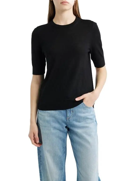 BOSS Farbella Short Sleeve Virgin Wool Sweater - Blk