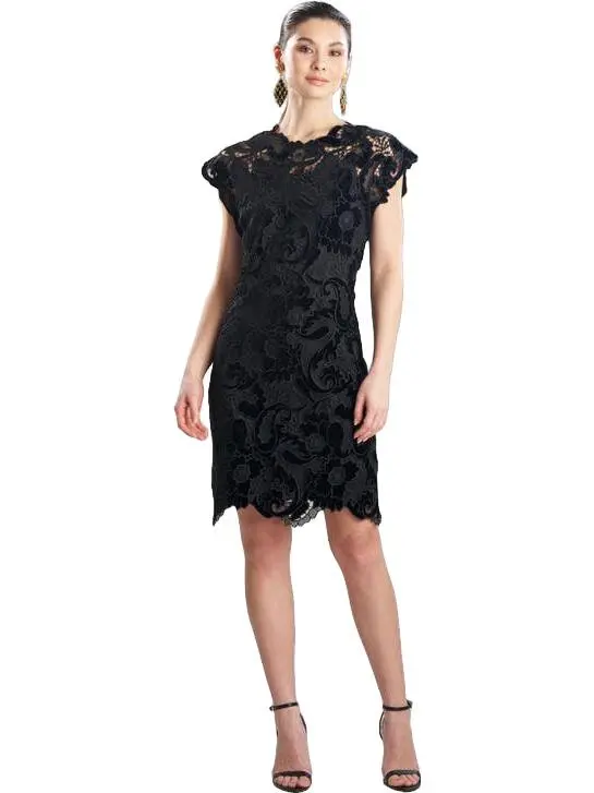 Natori Shirin Velvet Lace Sheath Dress - Black