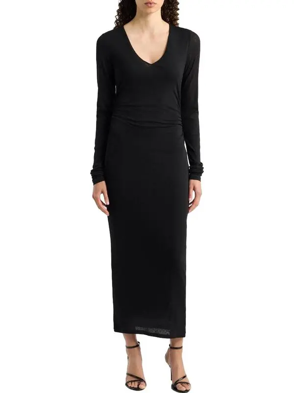Sam Edelman Side Ruched Long Sleeve Maxi Dress - Black