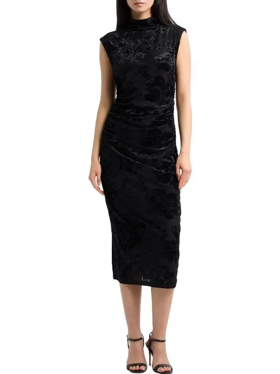 Sam Edelman Floral Devoré Sheath Midi Dress - Black