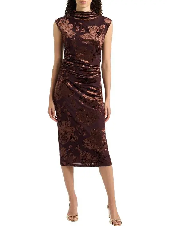 Sam Edelman Floral Devoré Sheath Midi Dress - Espresso