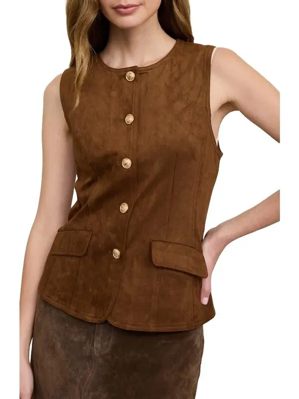 ZOE AND CLAIRE Faux Suede Vest - Brown