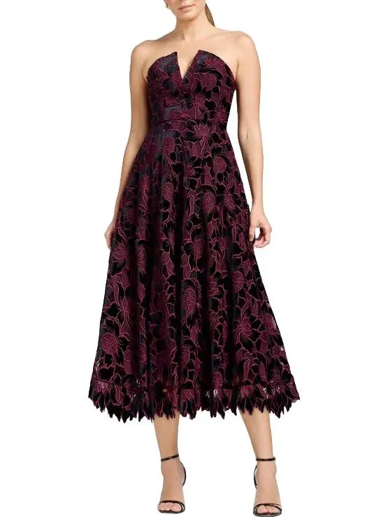 Dress The Population Briella Jacquard Floral Strapless Fit & Flare Dress - Deep Plum Multi